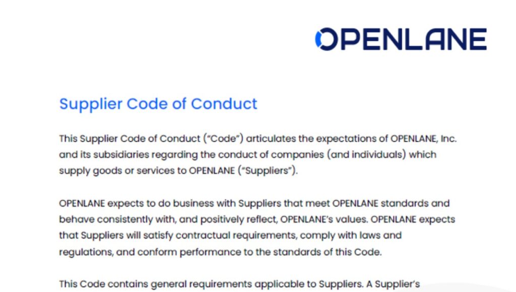 Supplier Code of Conduct - OPENLANE